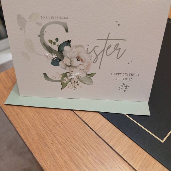 Personalised Handmade Sister Birthday Card: Green Floral Design - Etsy UK