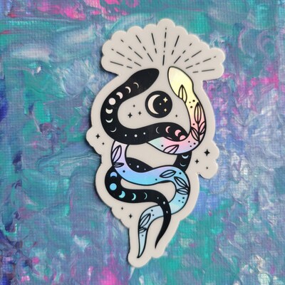Holographic Celestial Snake Waterproof Sticker Rainbow Sticker Witchy ...