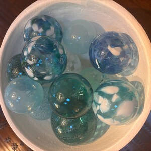 Airy Shades of Blue, Blown Glass Floats, Set of 5 Translucent 2.75 Pond ...