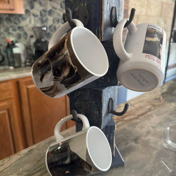 Farmhouse Coffee Mug Tree, Wooden Cup Holder, Kitchen Display Stand ...