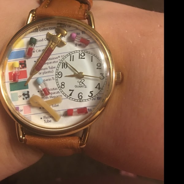 Phlebotomy Phlebotomists Watch With Syringe Tiny Vials and Tourniquet ...