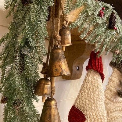 Mermaid Bells Flared Rustic Gold Bells With Wooden Clapper Beautiful Boho Chic Farmhouse Decor ...