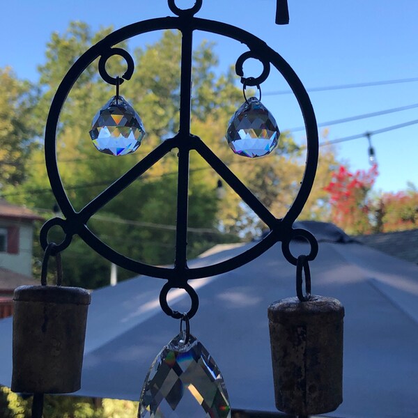 Iron Peace Sign Crystal Wind Chime Sun Catcher - Etsy