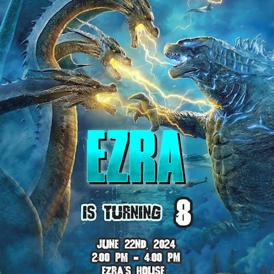 Godzilla Invite, Godzilla Birthday Invitation Printable, Printable ...
