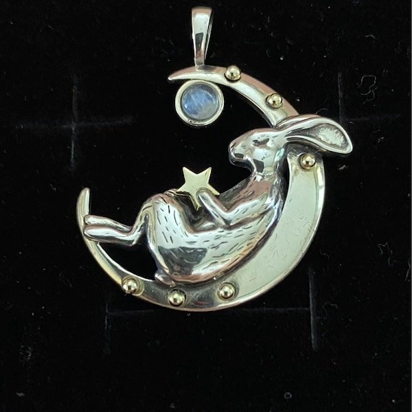 925 Sterling Silver Sleeping Bunny Pendant With Garnet Gemstone - Cute ...