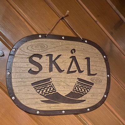 Skål Bar Sign, Viking Home Decor, Skal Norse Gift, Drinking Horn Wall ...