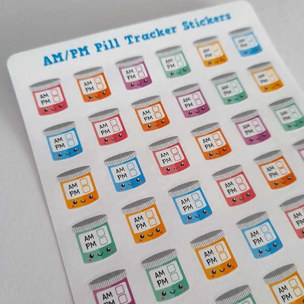 42 Cute AM/PM Medicine Tracker/medicine/pills/reminder Planner Stickers ...