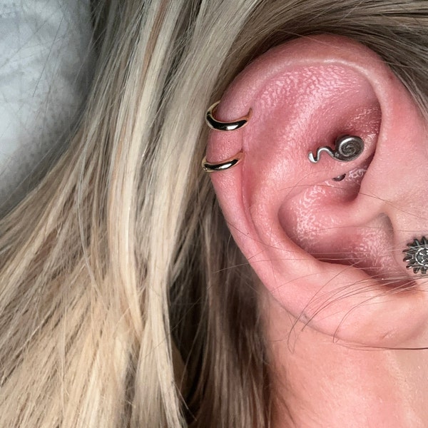 Minimalist & Tiny Second Hole Helix Silver Hoop Earrings Two Sizes ...