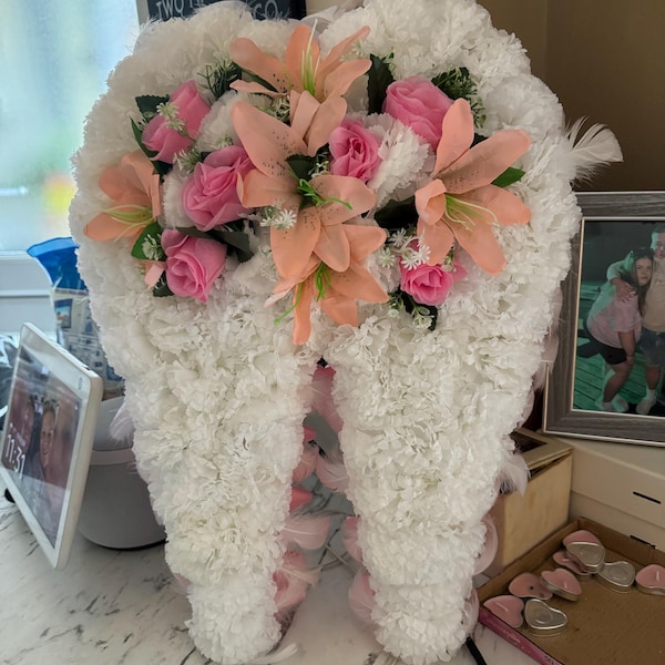 Angel Wings Funeral With Feathers Memorial Tribute Artificial Flowers ...