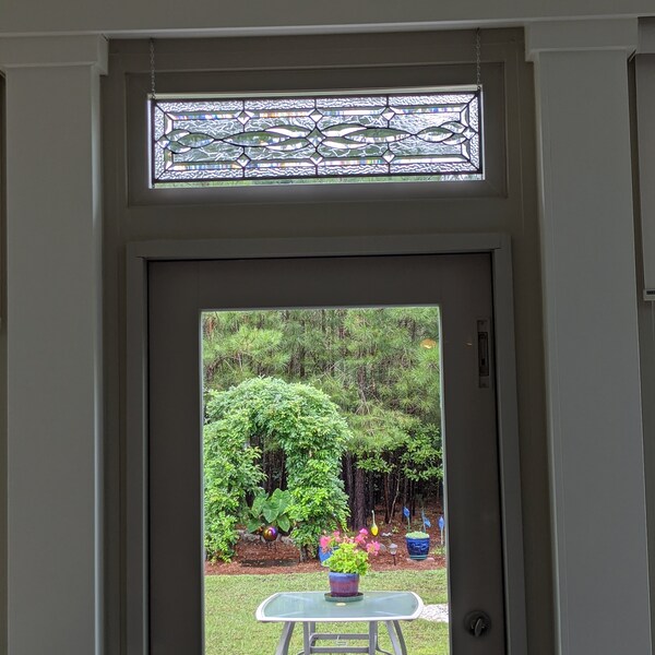 Stained Glass Transom Window Hanging 29 1/2 X 13 INCLUDING HOOKS BRASS ...