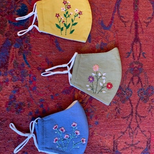 Hand Embroidered Face Mask on Linen for Women Reusable Eco - Etsy