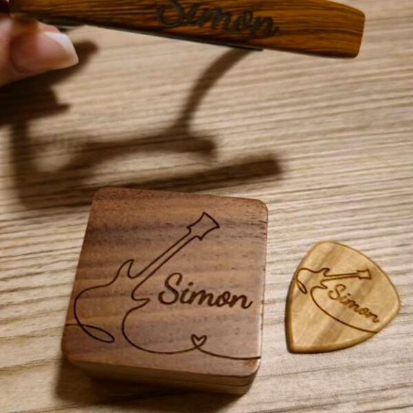 Personalized Wooden Guitar Picks With Case, Custom Guitar Pick Holder ...