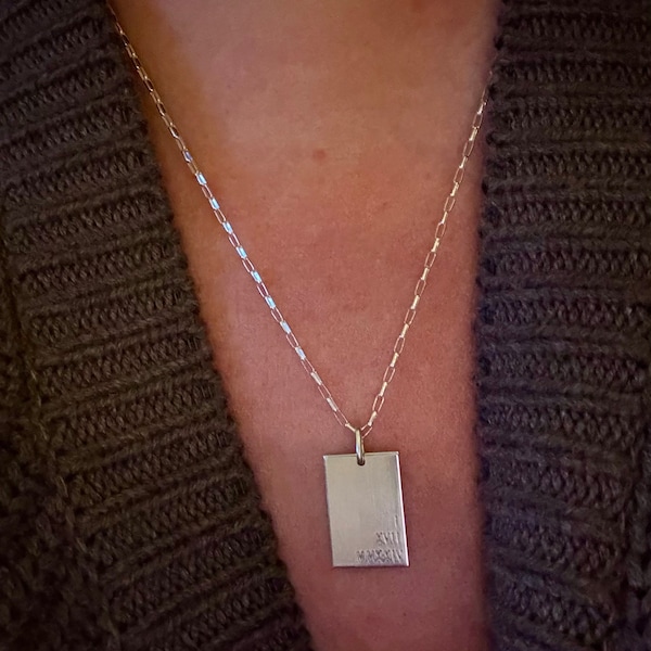 Personalized Rectangle Pendant Necklace, Boxy Pendant, Geometric ...