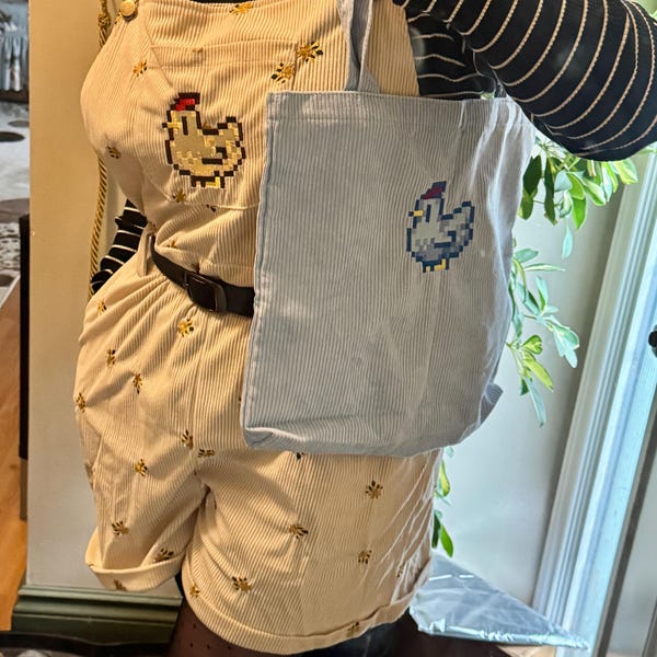 Chicken Stardew Valley Floral Overalls Pants / Embroidery Overalls ...