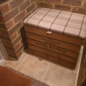 Large Wooden Storage Box With Fabric Upholstered Hinged Lid/seat - Etsy UK