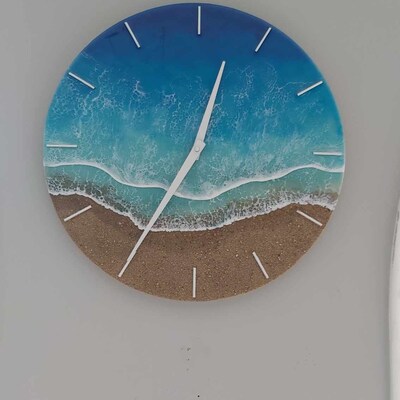 Resin Clock Sand and Ocean Blue Water and White Waves / Beach Art ...