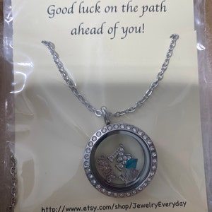 Graduation Floating Charm Locket Necklace, Medium Circle Locket, Class ...