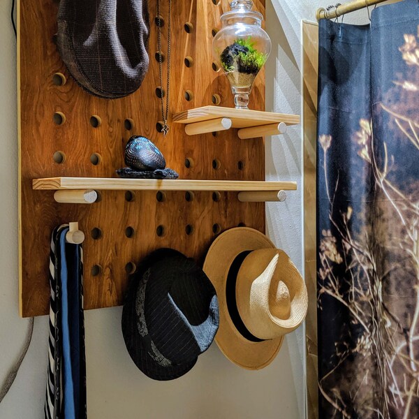 Handmade Pegboard Floating Shelves / Wooden Wall Organizer / Modular ...
