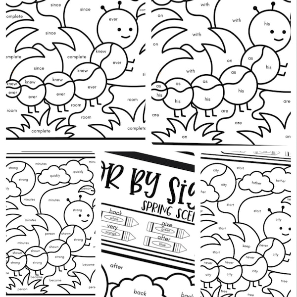 Fry's First 100 Color-by-sight-word Coloring Page Practice Sheets ...