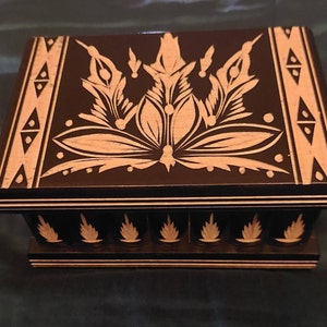 Big Wooden Magic Jewelry Puzzle Box Brown Flower Handcarved | Etsy