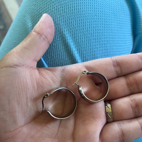 Polished Chunky Smooth Stainless Steel Silver Half Hoops Earrings, Open ...