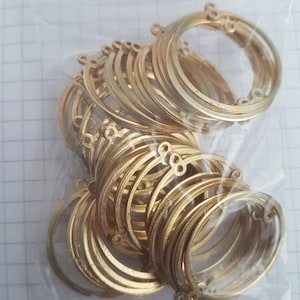 50pcs Raw Brass Round Ring Charms With Two Holes, Pendant Findings 25mm ...