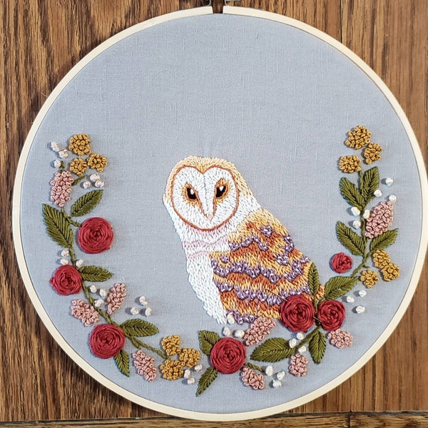 Barn Owl Embroidery Pattern PDF / Digital Hand Embroidery / Beginner / Bird Spooky Halloween ...