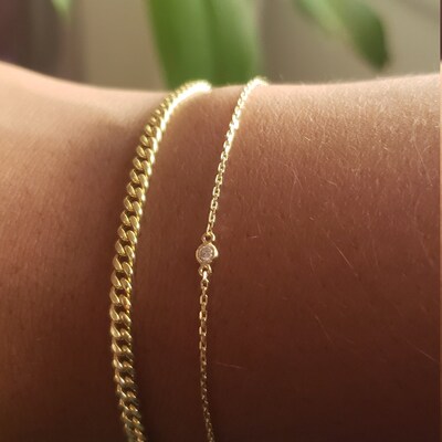 Diamond Single Bezel Bracelet, Simple Diamond Bracelet, Solitaire ...