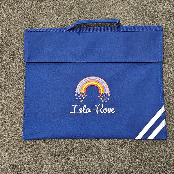 Personalised Kids Book Bag, Purple Rainbow Reading Book Bag ...