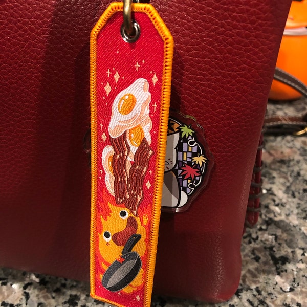 Calcifer Embroidered Tag Keychain - Jet Tag Keyring Happy Fire Bacon ...