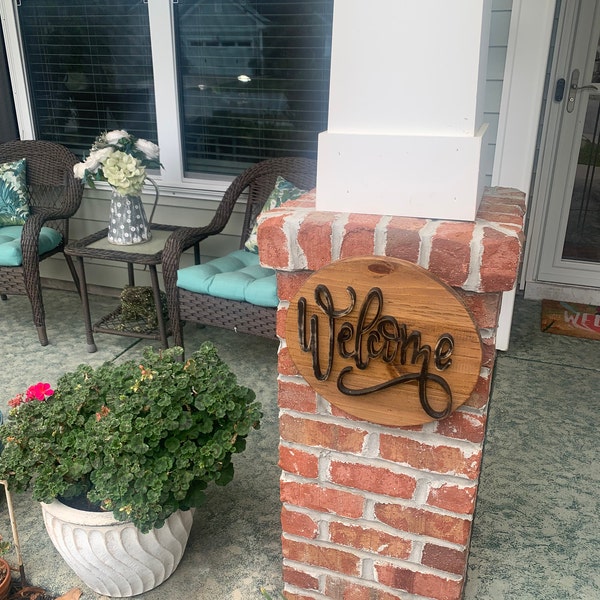 Rustic Welcome Round Reclaimed Wood Sign /welcome Decor - Etsy