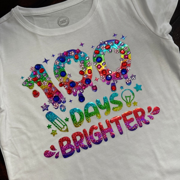 100 Days of School Girl Shirt PNG, Kids 100 Days Brighter Glitter Png ...