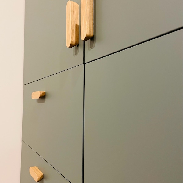 H04 Line Wooden Handles, Solid Oak, Circle Ends, Long Cabinet Pulls ...