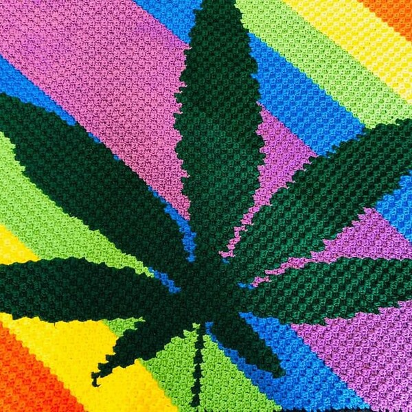 Marijuana Leaf Rainbow Stripe Afghan C2C Crochet Pattern, Written Row ...