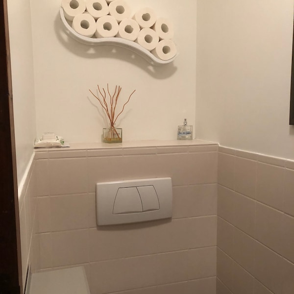 Wall Mount Toilet Paper Holder, Wood TP Floating Storage Shelf for ...