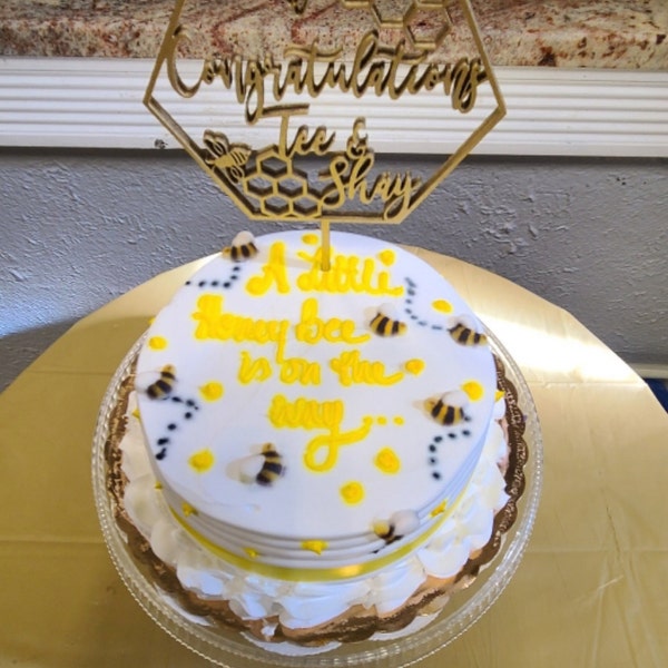 Custom Bee Cake Topper Personalized Honeycomb Cake Topper Bee Themed ...