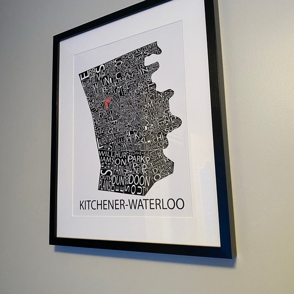 Typographic Map of Kitchener Waterloo, Ontario | KW City Map Print ...