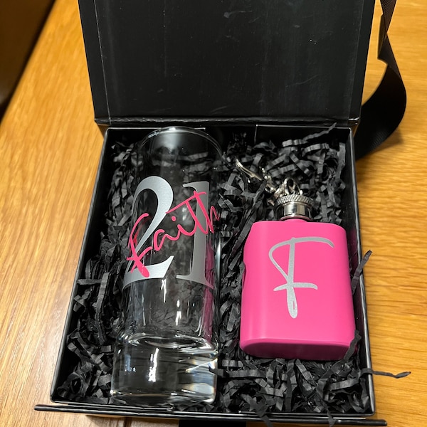 Personalised Gift Box With Shot Glass and Keyring Hip Flask Birthday ...