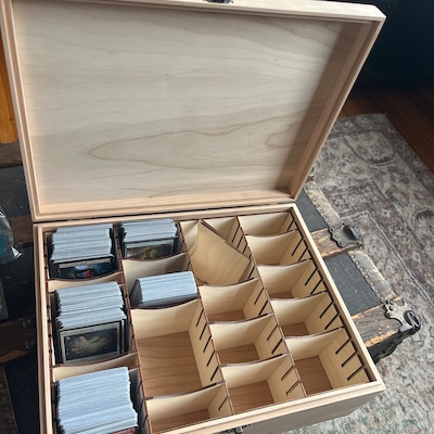 Wooden Trading Card Deck Box With Hinged Lid 16 Adjustable Dividers ...