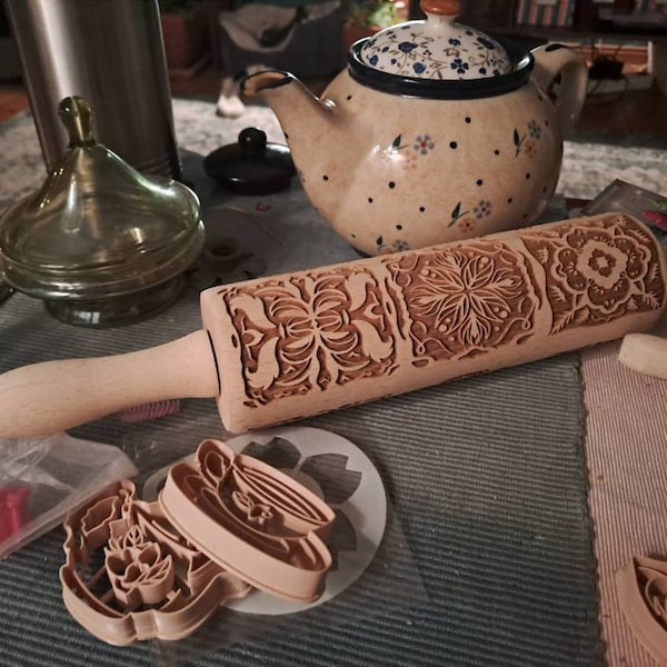 Traditional Pattern Rolling Pin Embossed, Cookies, Cookie, Roller ...