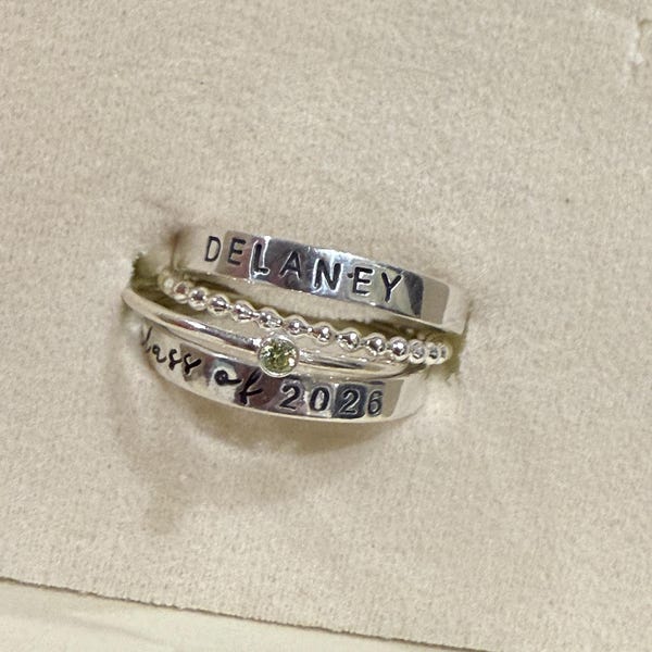 Class Ring Set, Sterling Silver Modern Class Rings, Personalized ...