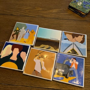 Set of 4 or 6 Movie Coasters With Original Minimalist Artwork Ceramic W ...