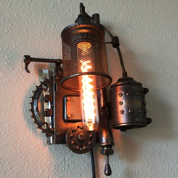 Wall Mounted Lamp, Recycled Metal, Steampunk Light, Bedside Lamp ...