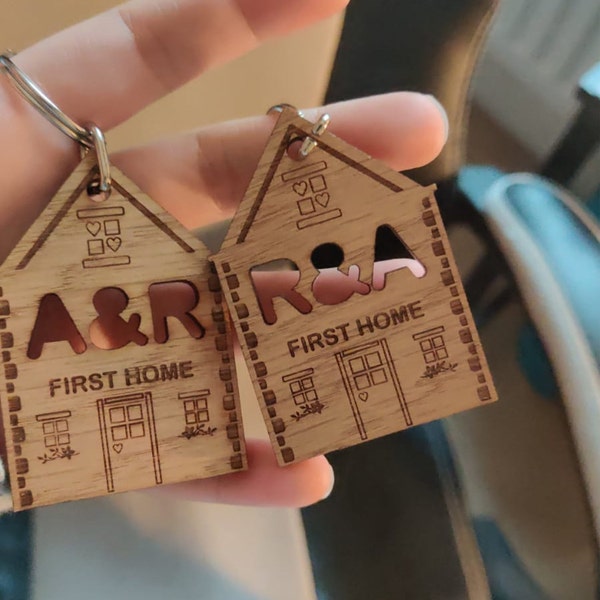 Set of 2 Couples New Home Keyrings - Housewarming Gift - Personalised ...