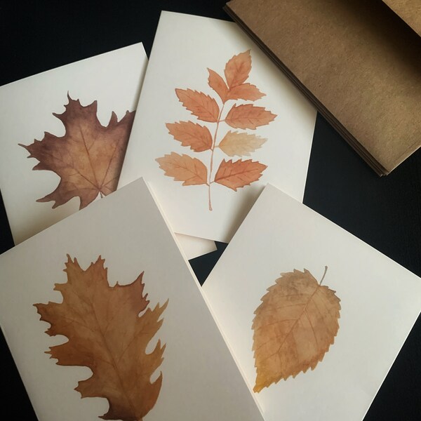 Watercolor Fall Leaves Notecards | Set of 4 | Hand Painted Prints ...