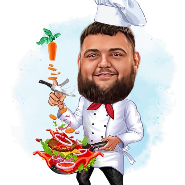 Custom Male Chef Cartoon Portrait, Chef Caricature, Gift for Chef ...