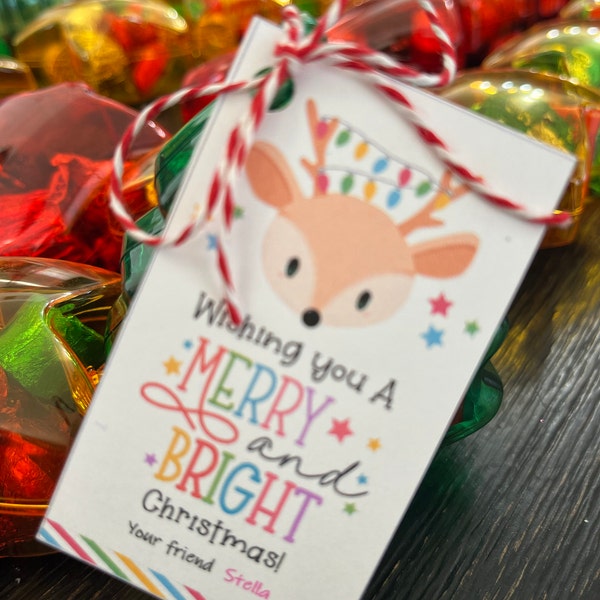 Printable Reindeer Gift Tag, Merry and Bright Reindeer Christmas Tag ...