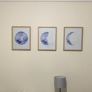 Blue Moon Phase Print, Navy Moon Art Nursery, Watercolor Prints ...