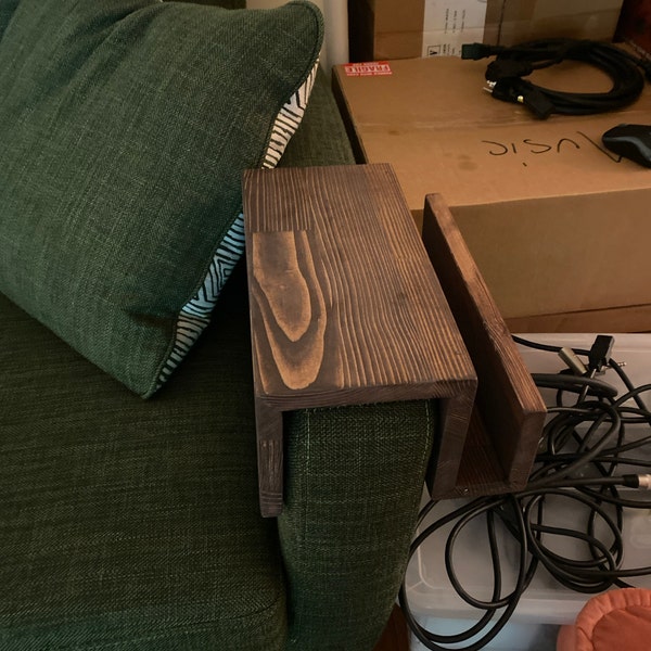 Couch Arm Rest Table With Magazine Stand, Modern Wood Armrest Table ...