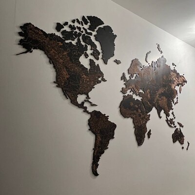 Black Wood World Map Wooden Art Decor Ideas Large Travel Map - Etsy